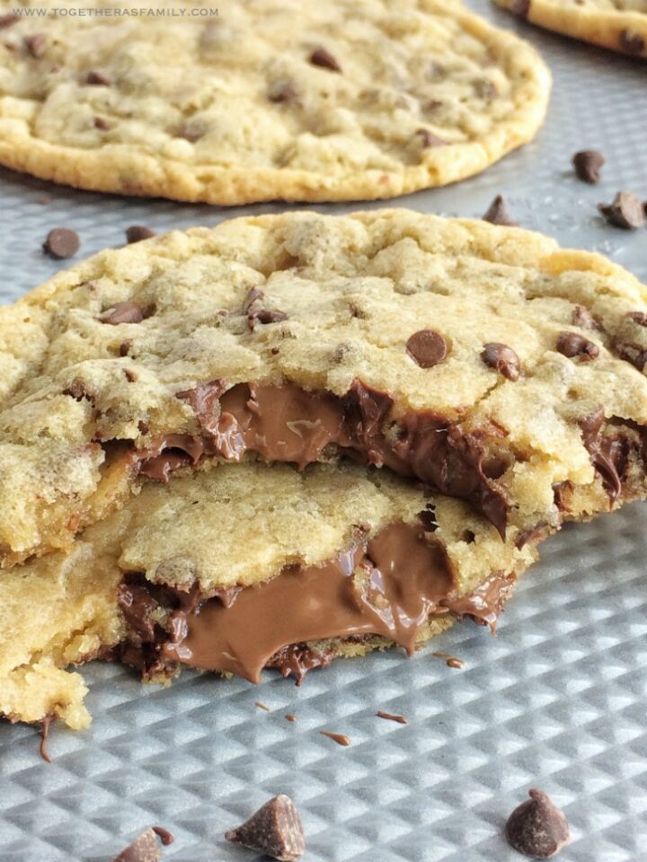 Giant Chocolate Stuffed Chocolate Chip Cookies - Together as Family