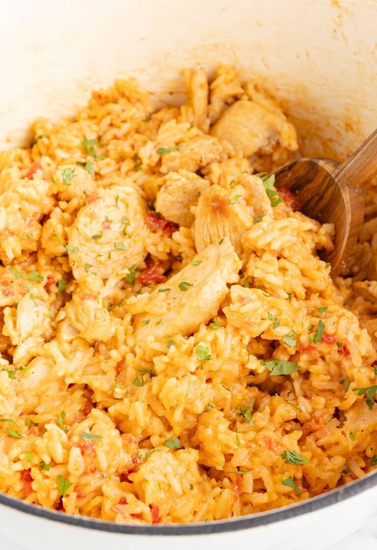 Easy One Pot Queso Chicken and Rice - Together as Family
