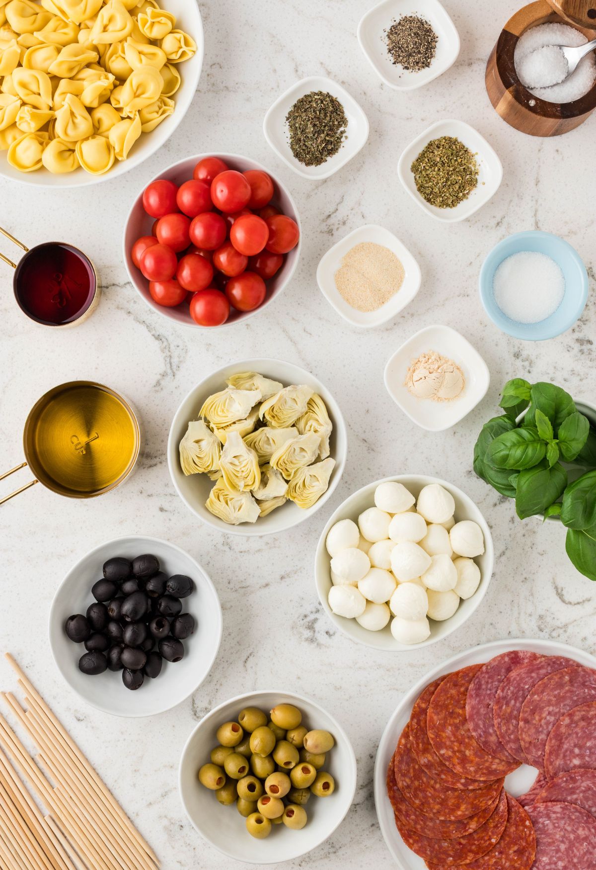 Mini Antipasto Skewers with Tortellini (BEST Appetizer) - Together as Family