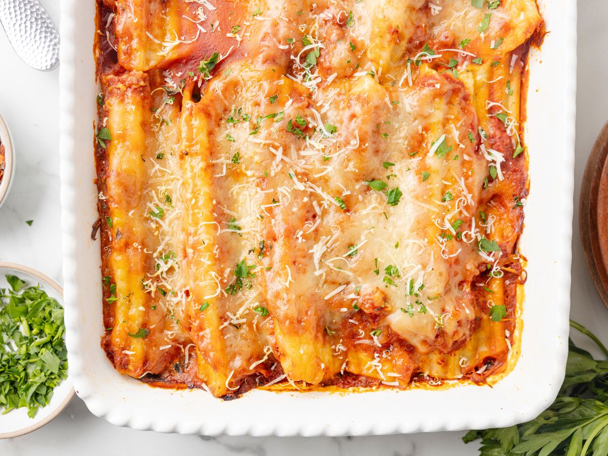 Spinach and Ricotta Cheese Stuffed Manicotti - Together as Family