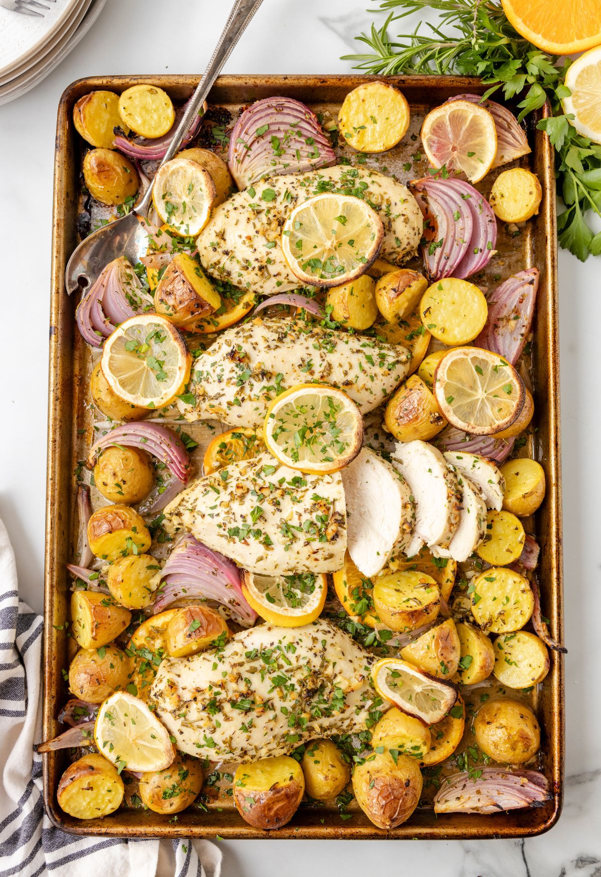 Sheet Pan Citrus Herb Chicken and Potatoes - Together as Family