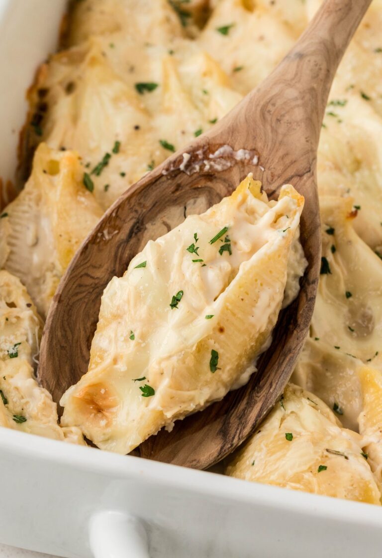 Chicken Alfredo Stuffed Shells - Together as Family